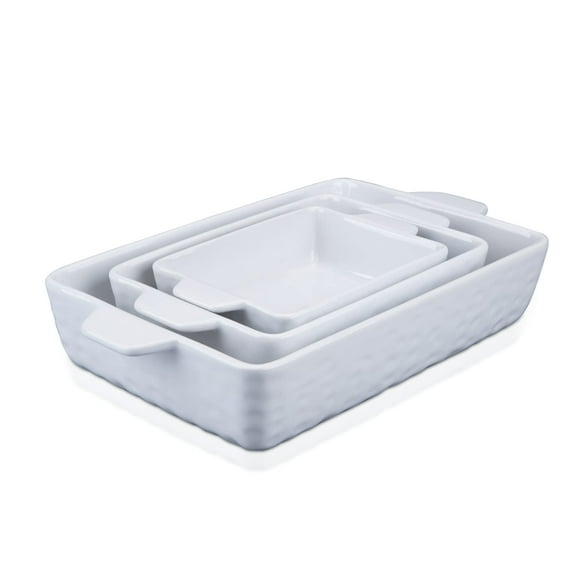 Ceramic Bakeware Set of 3 Piece, Rectangular Baking Pan Set, Porcelain ...