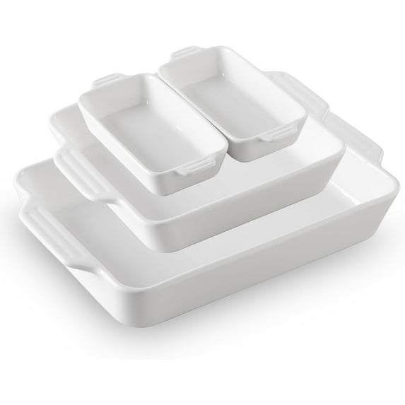 Ceramic Bakeware Set of 4, Casserole Dishes for Oven, Rectangular ...