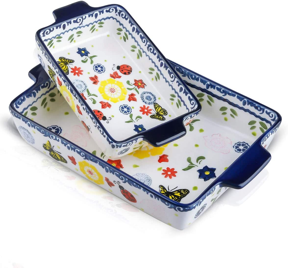 Ceramic Baking Dish Rectangular Set Baking Pan, 2-Piece Stoneware Hand ...
