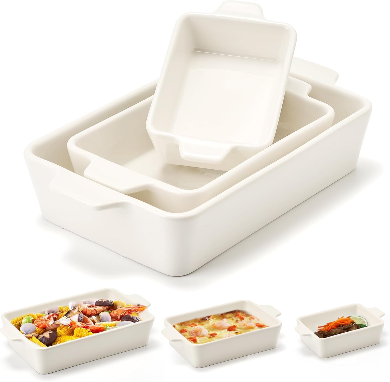 Ceramic Baking Dish Set of 3, Casserole Dishes for Oven, Square ...