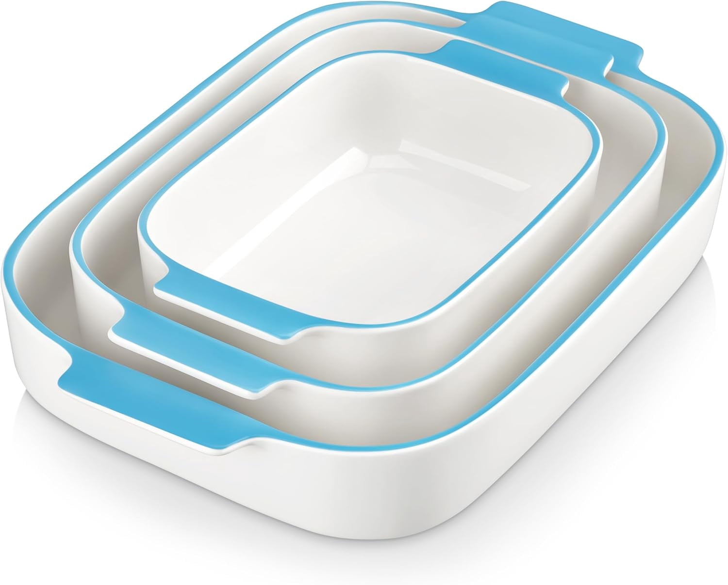 Ceramic Baking Dish Set of 3, Rectangular Lasagna Pans with Handles ...