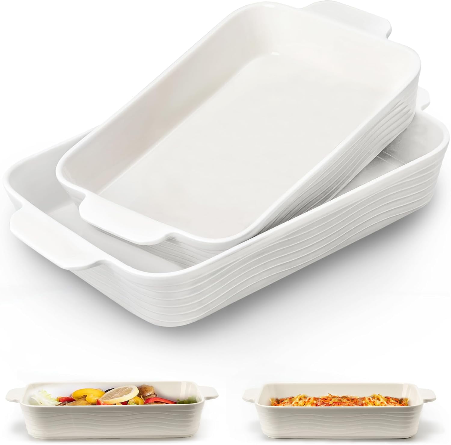 Ceramic Baking Dish Set, Casserole Dishes for Oven, Square Porcelain Bakeware Set with Handles ...