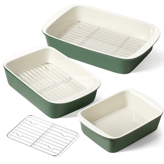 Ceramic Baking Dish Set Forest Green 13.7"/11"/8.3" 3 Piece Oven Safe ...