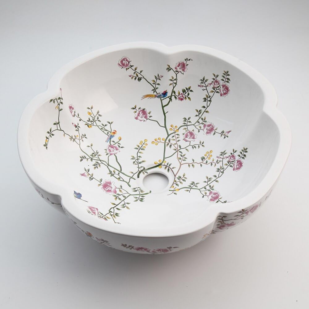 Ceramic Basin Spring Blossoms Design Washbasin Bathroom Sink Set ...