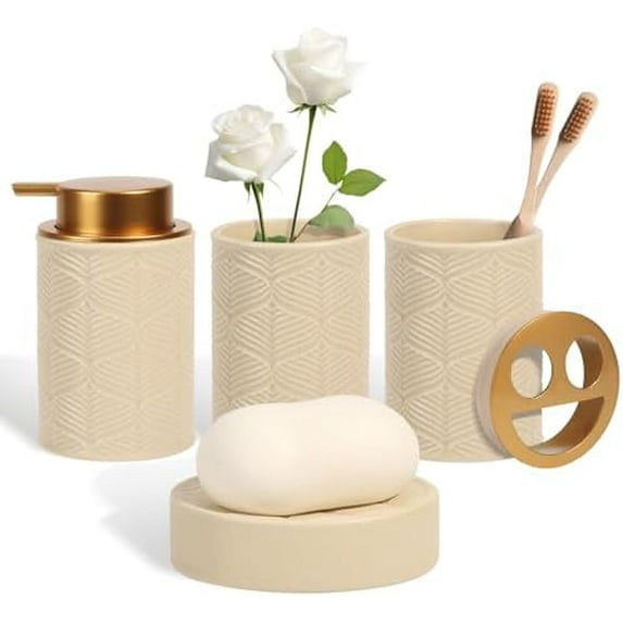 Ceramic Bathroom Accessories Set, 4 Pcs-Includes Lotion Soap Dispenser ...