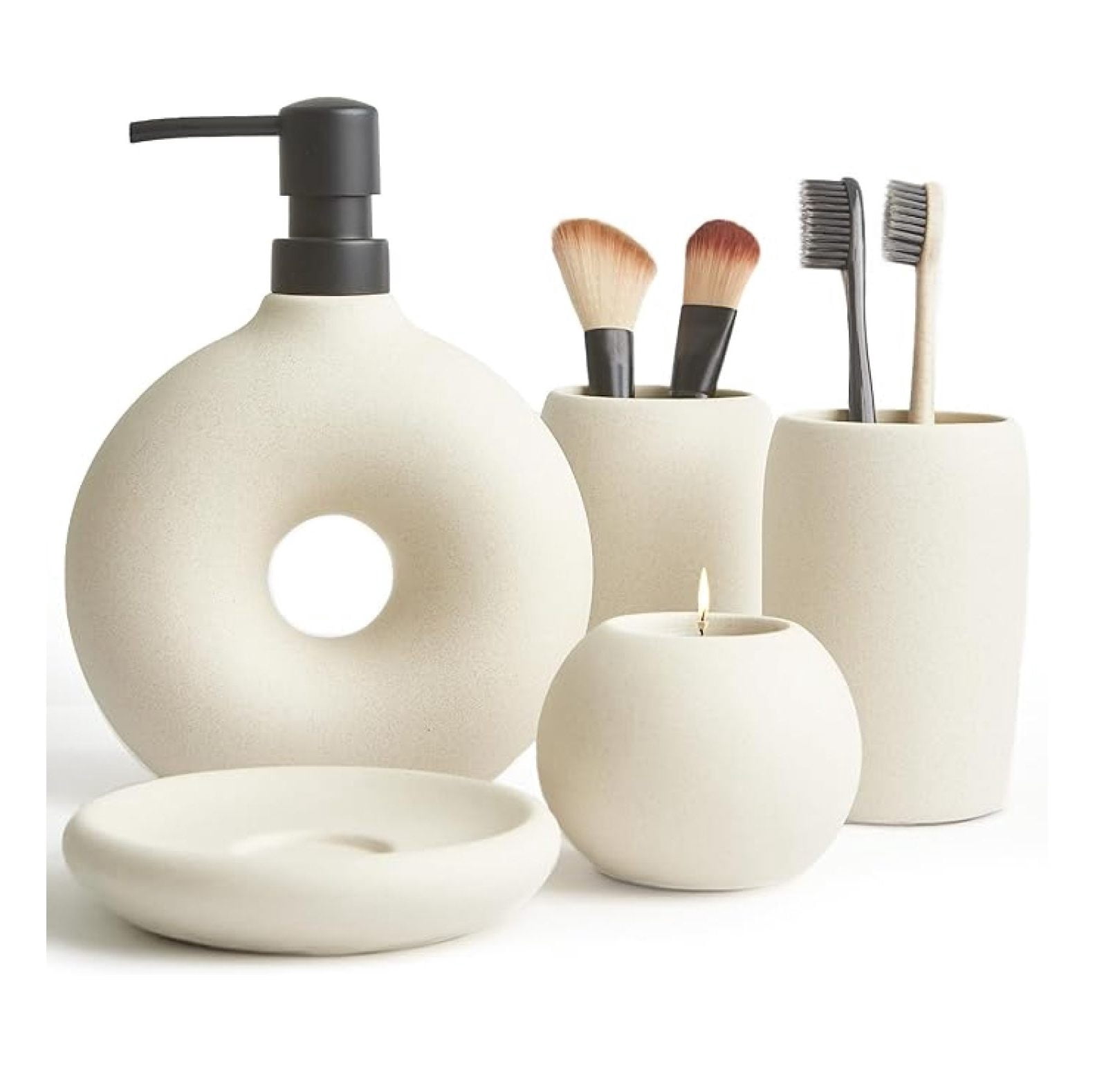 Ceramic Bathroom Accessory Set 5 Pcs - Soap Dispenser, Toothbrush ...