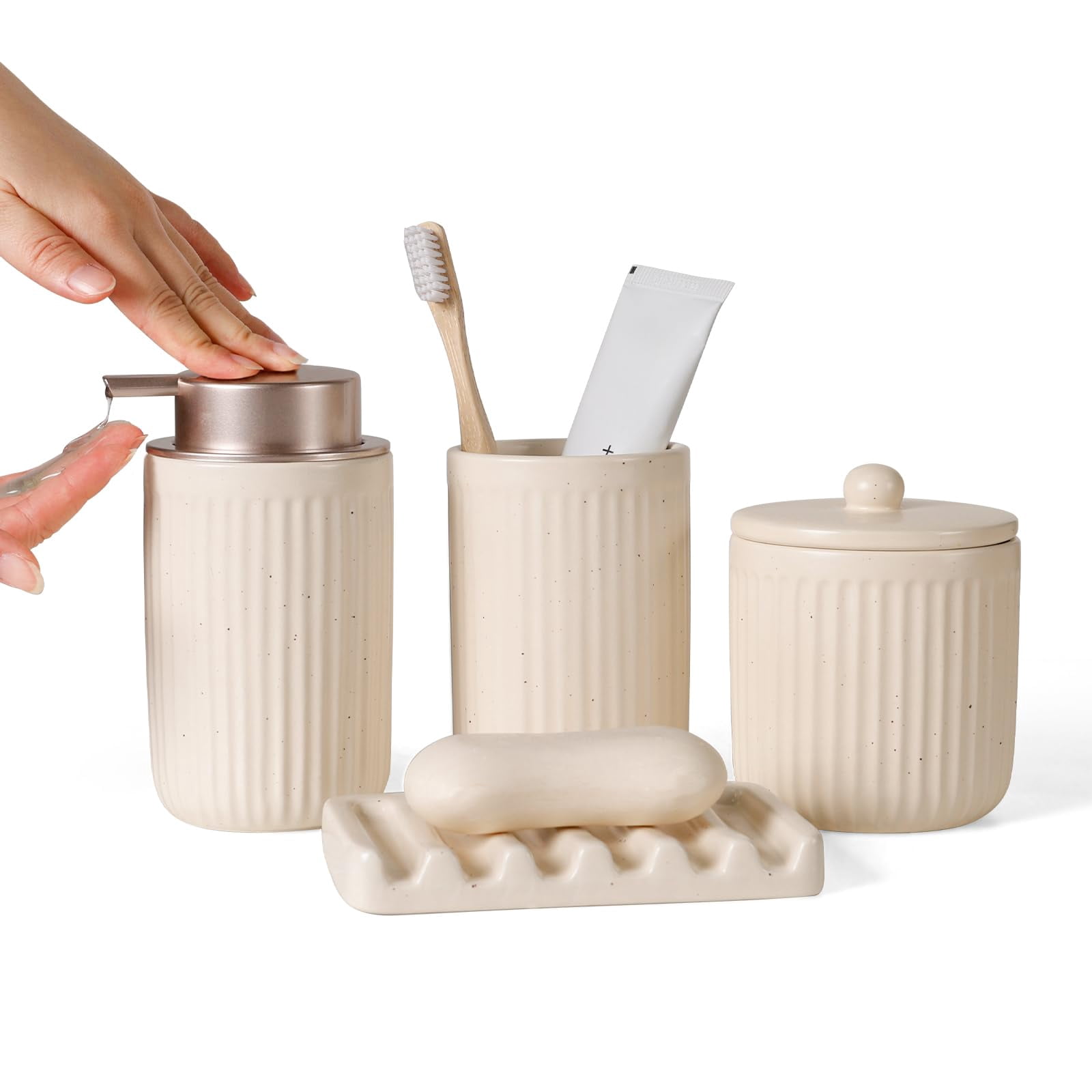 Ceramic Bathroom Accessory Set Apricot-liquid 4-Piece Countertop ...