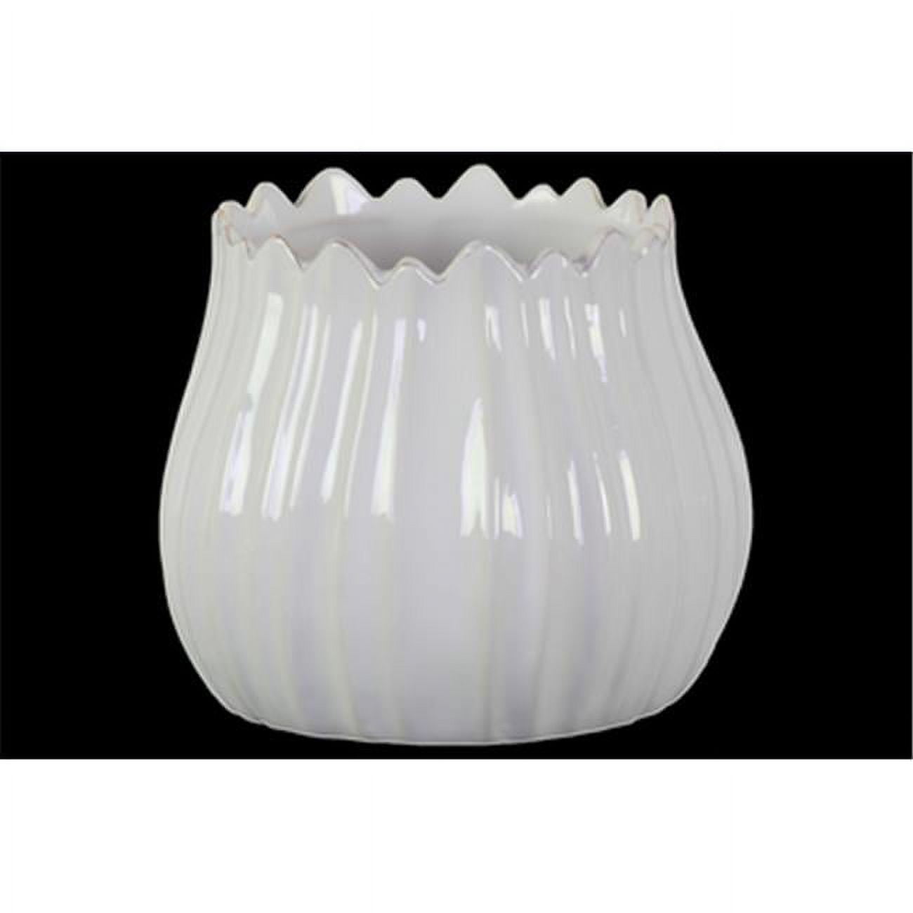 Ceramic Bellied Round Pot with Irregular Shape Lips & Gray Antique Wave ...