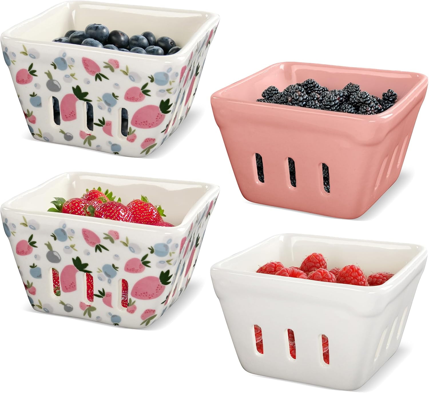 Ceramic Berry Basket Colander Fruit Bowl, Set of 4 - Decorative Carton ...