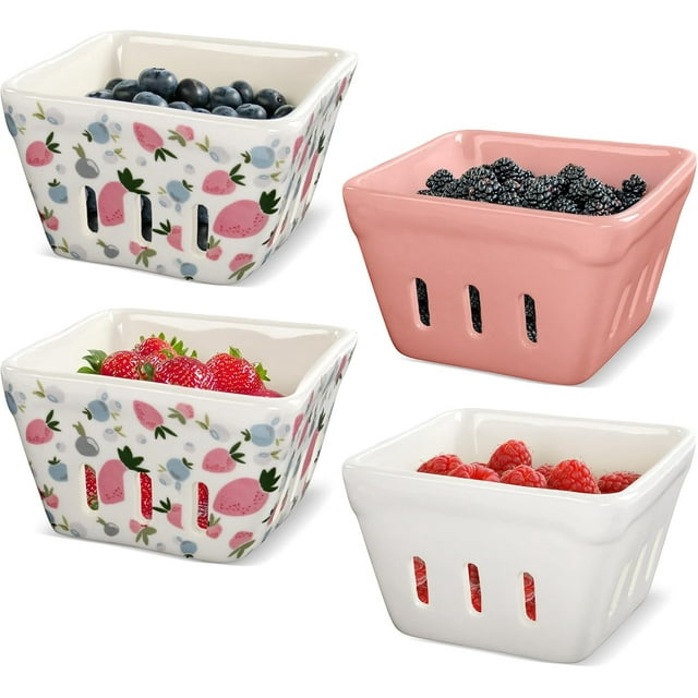 Ceramic Berry Basket Colander Fruit Bowl, Set of 4 - Decorative Carton ...