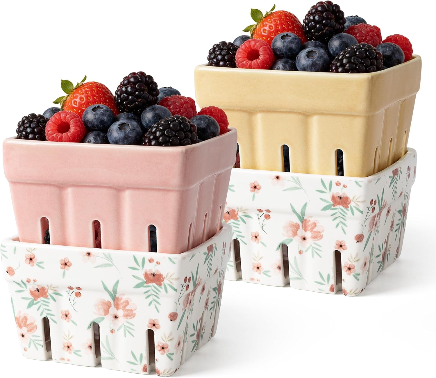 Ceramic Berry Basket, Farmhouse Fruit Bowl Container for Fruit ...