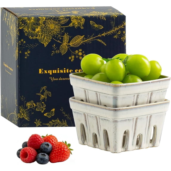 Ceramic Berry Basket Fruit Basket for Kitchen Counter Square Fruit Bowl ...