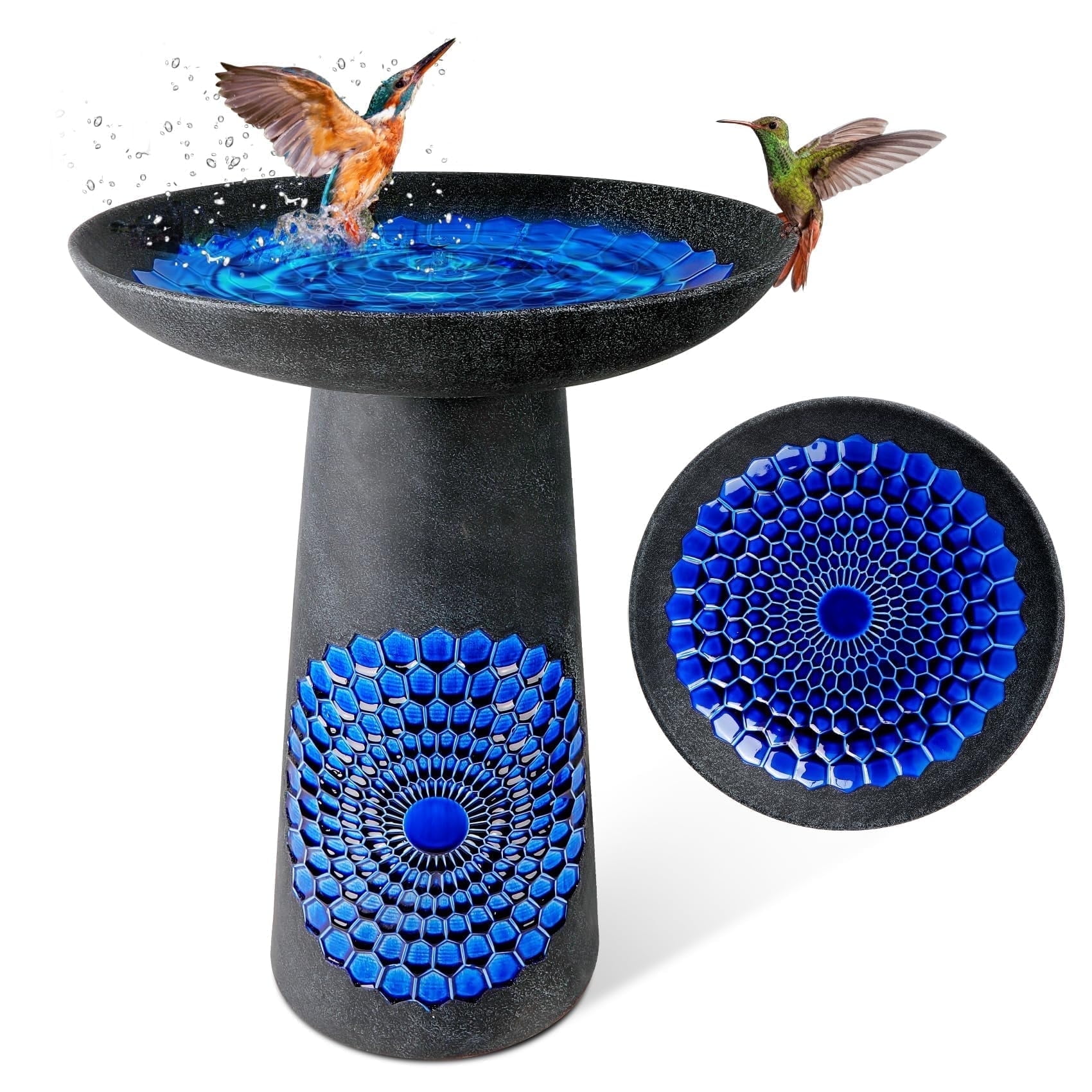 EFISPSS Ceramic Outdoor Bird Bath with Diamond and Blue Decor - Walmart.com