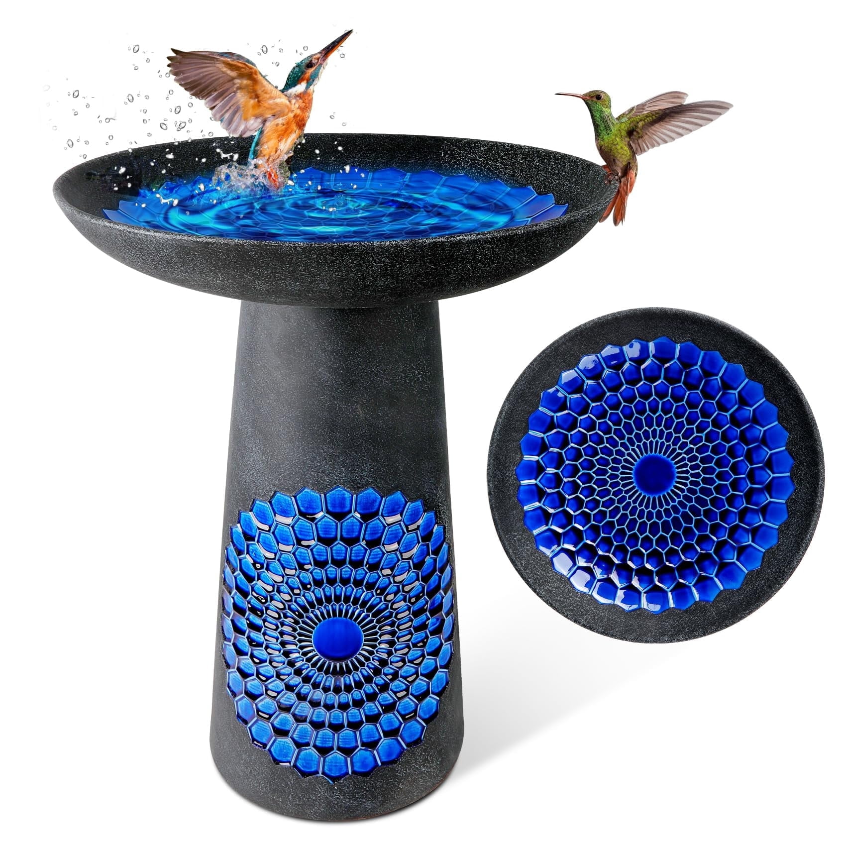 EFISPSS Ceramic Outdoor Bird Bath with Diamond and Blue Decor - Walmart.com
