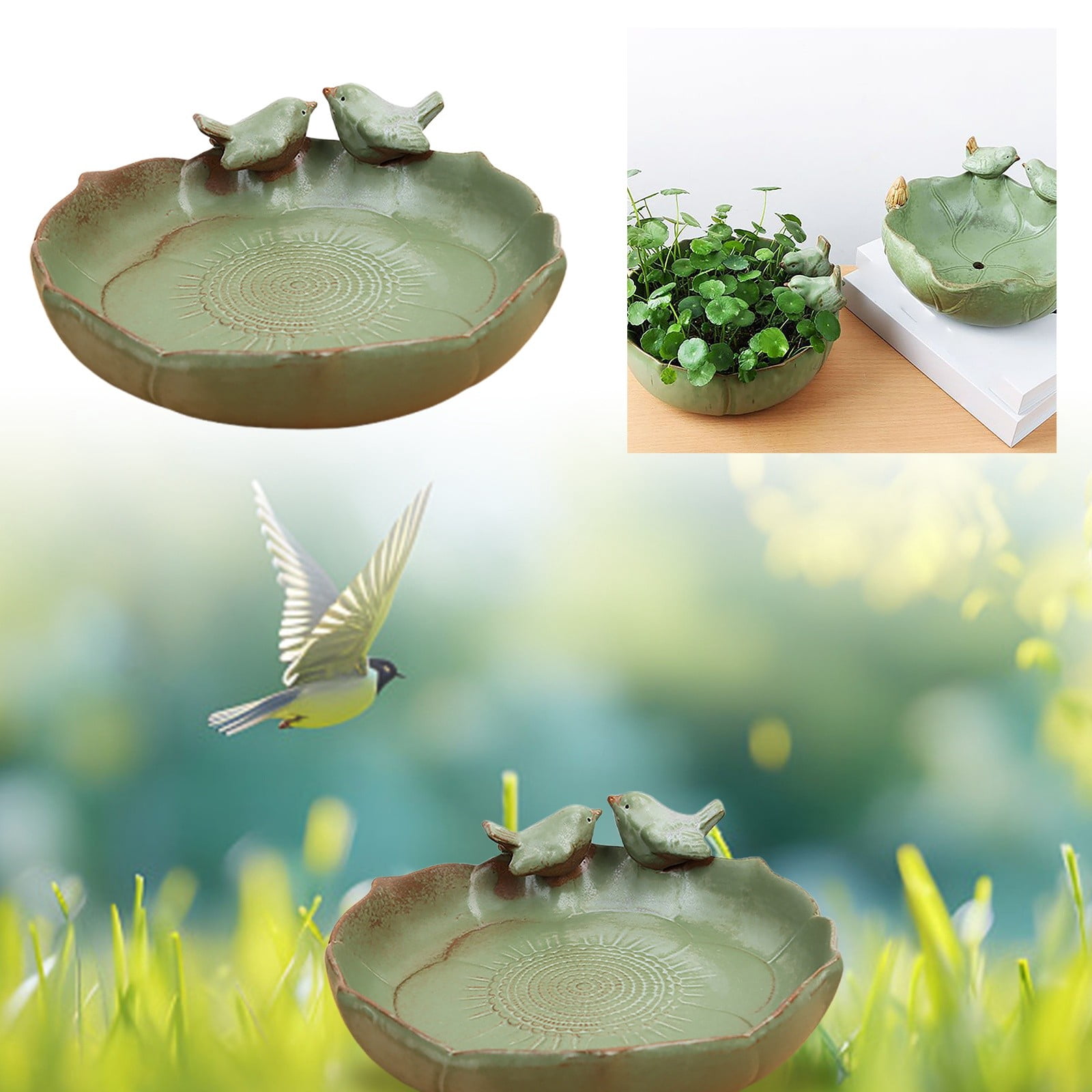 Ceramic Bird Bath for Outside on Ground, Handmade Birds Bath Bowl for ...