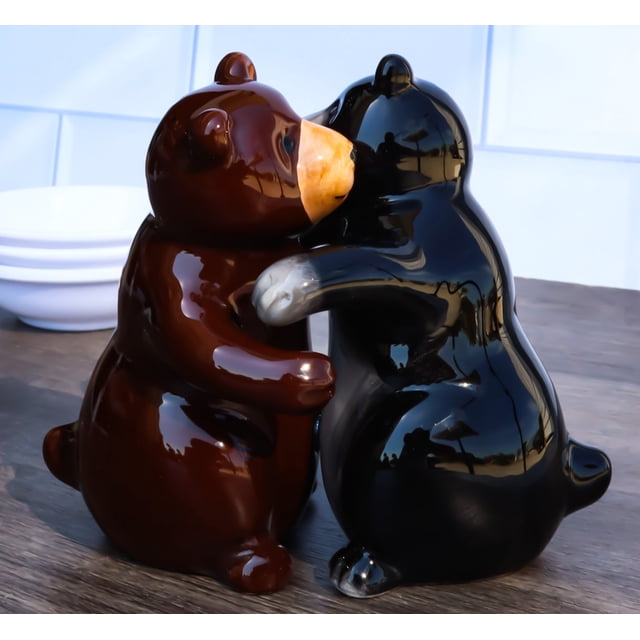 Ceramic Black And Grizzly Brown Bears Hugging Dancing Salt And Pepper ...