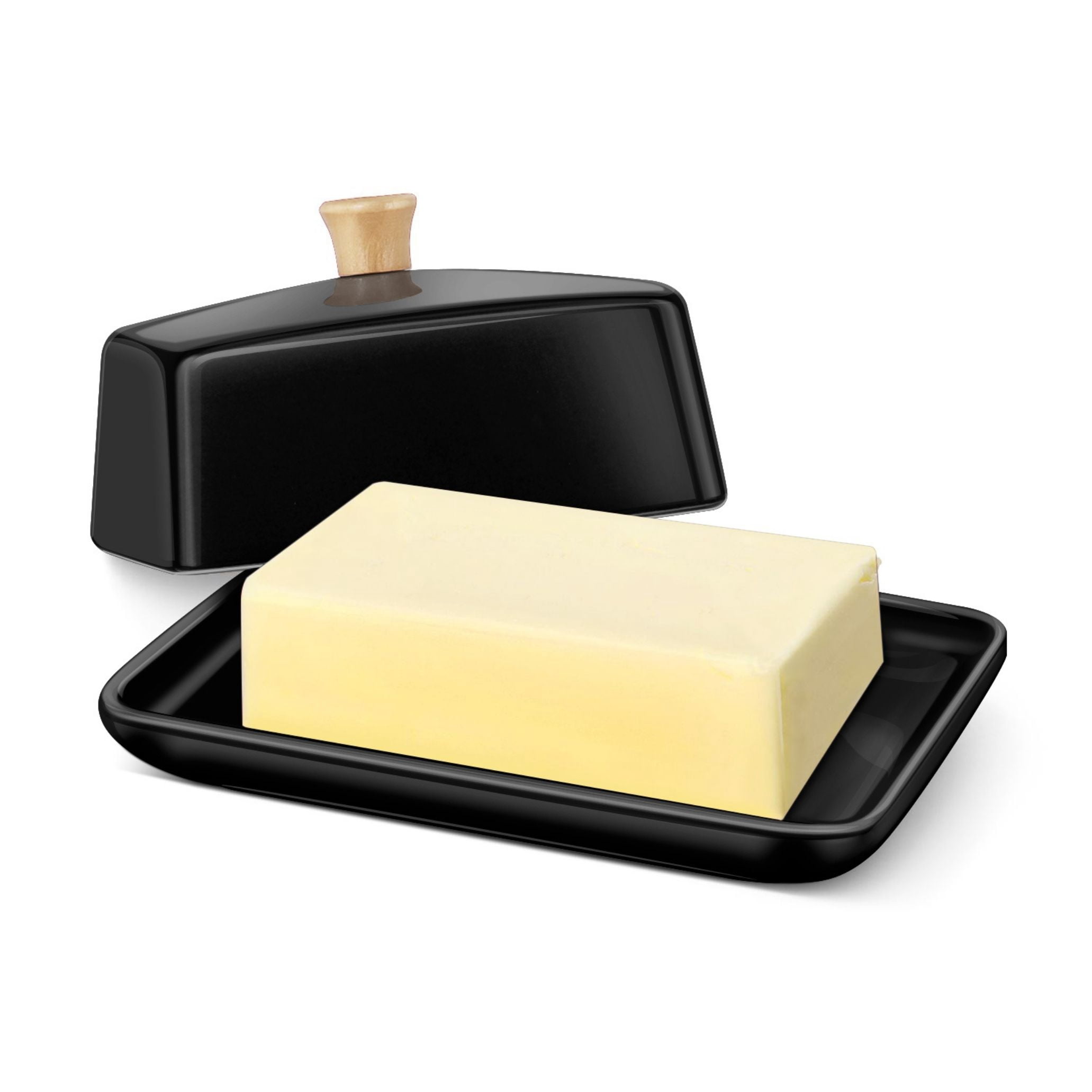 Ceramic Black European Butter Dish with Lid for Countertop (8 Inch ...