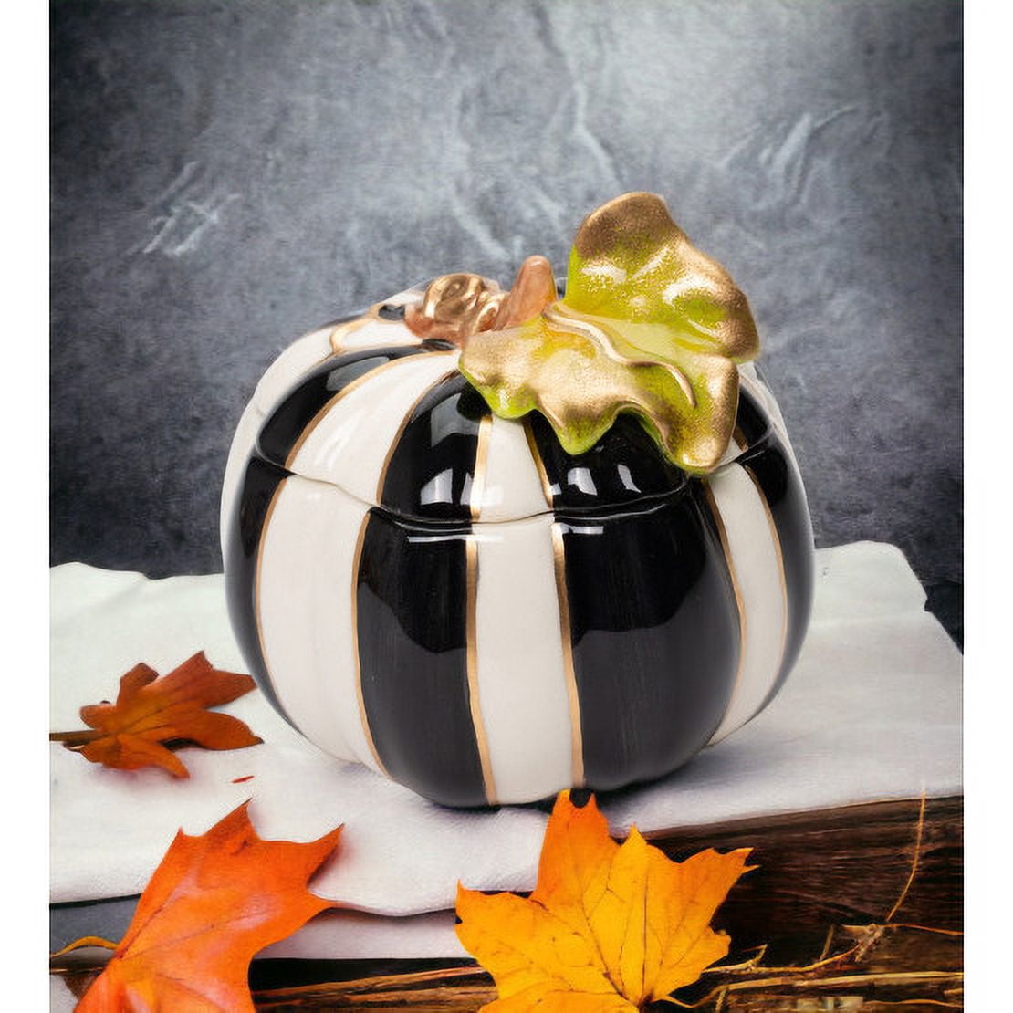 Ceramic Black and White Pumpkin Box Gift 3.5 Inch Kitchen Fall ...