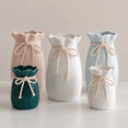 Ceramic Blessing Bag Vase With Rope Bow, Ruffled Opening Decorative ...
