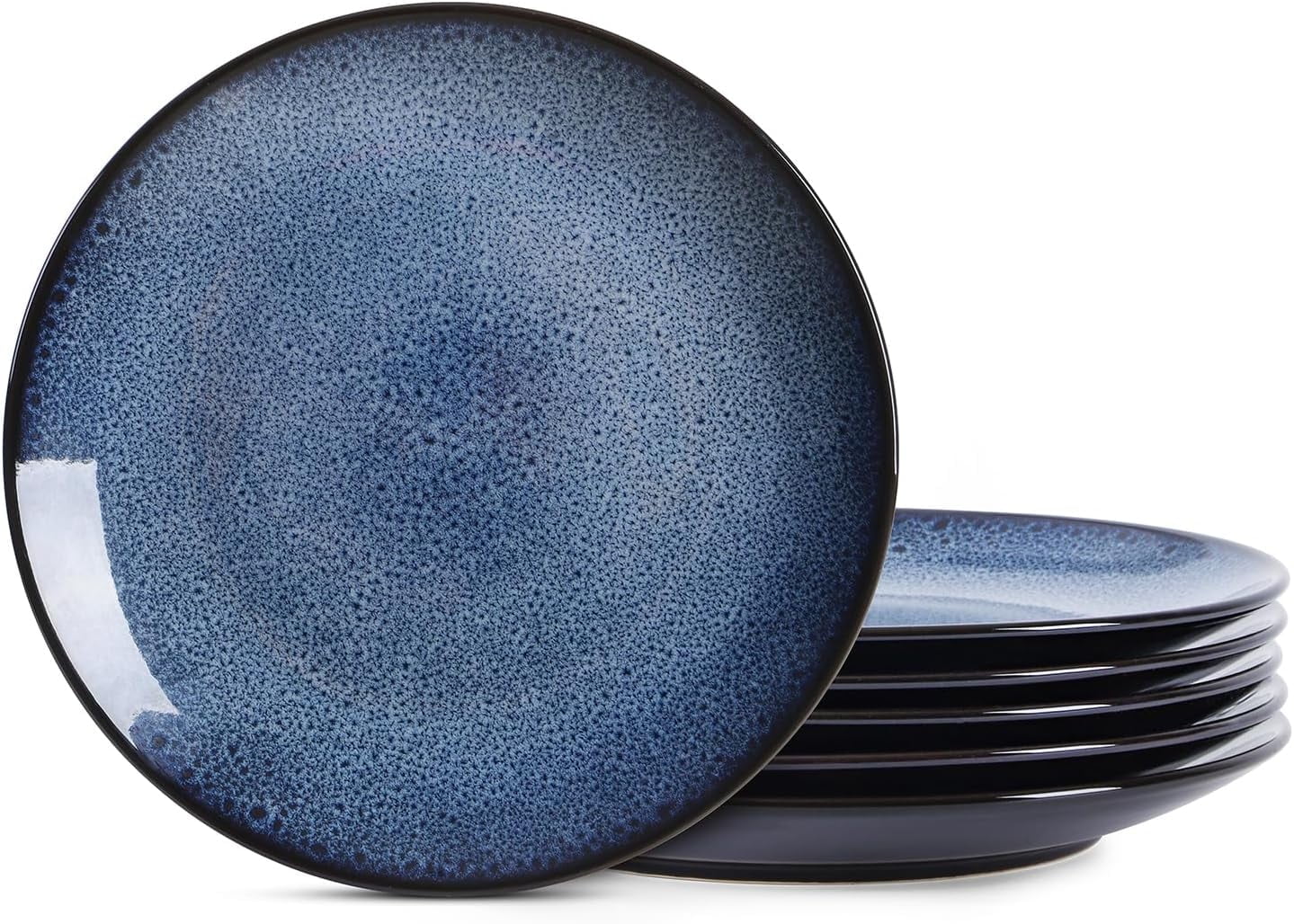 Ceramic Blue Dinner Plates Set of 6, 10.6 Inch Stoneware Large Luxury ...