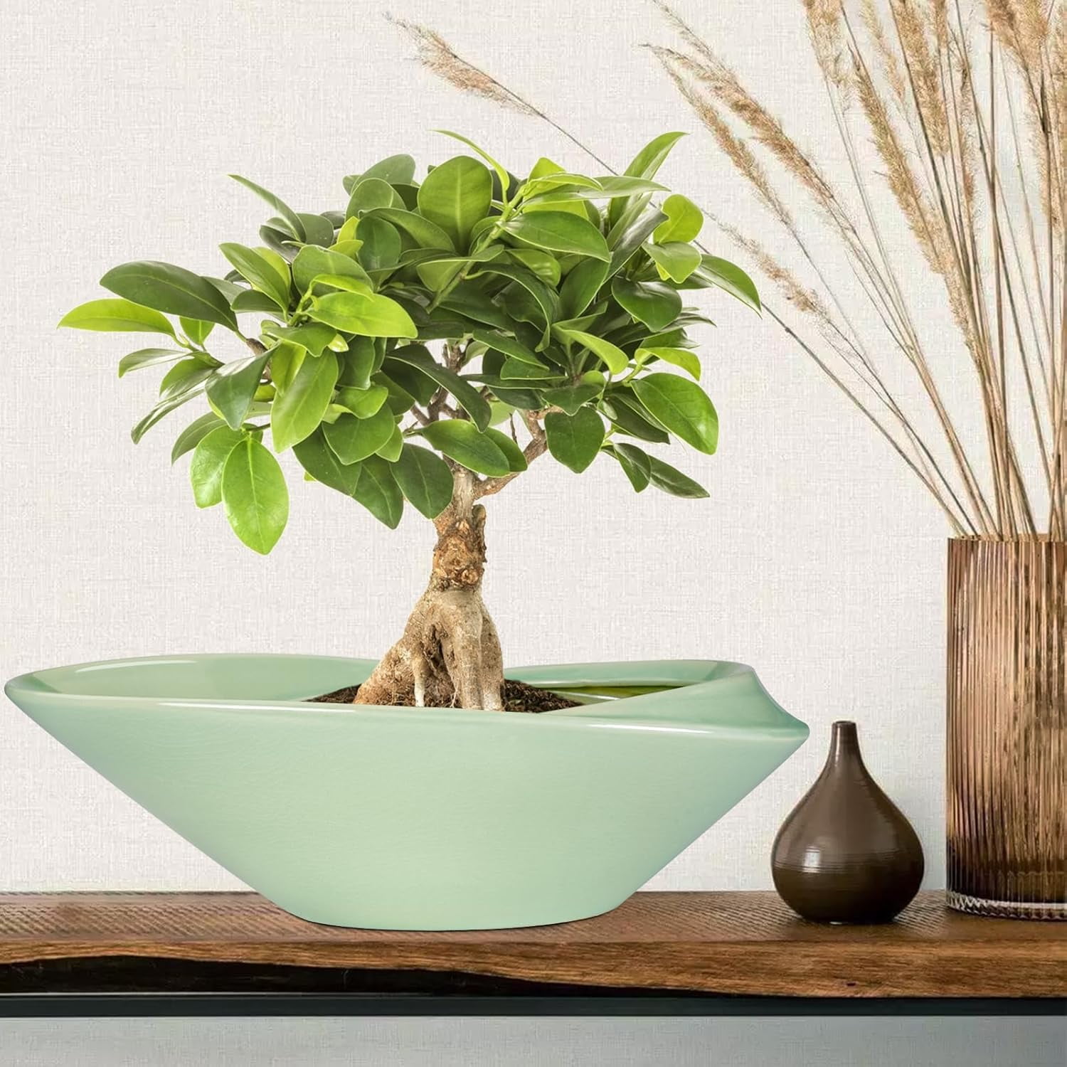 Ceramic Bonsai Pot - 18 Inch Planter with Drainage Hole Large Modern ...