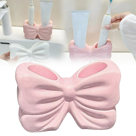Ceramic Bow Shaped Toothbrush Holder - Elegant Bathroom Countertop ...
