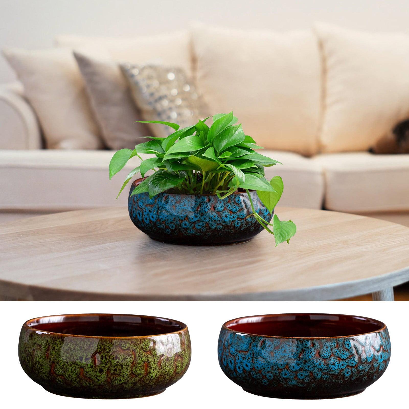 Ceramic Bowl Planter | Round Succulent Pot for Indoor Water Plants ...