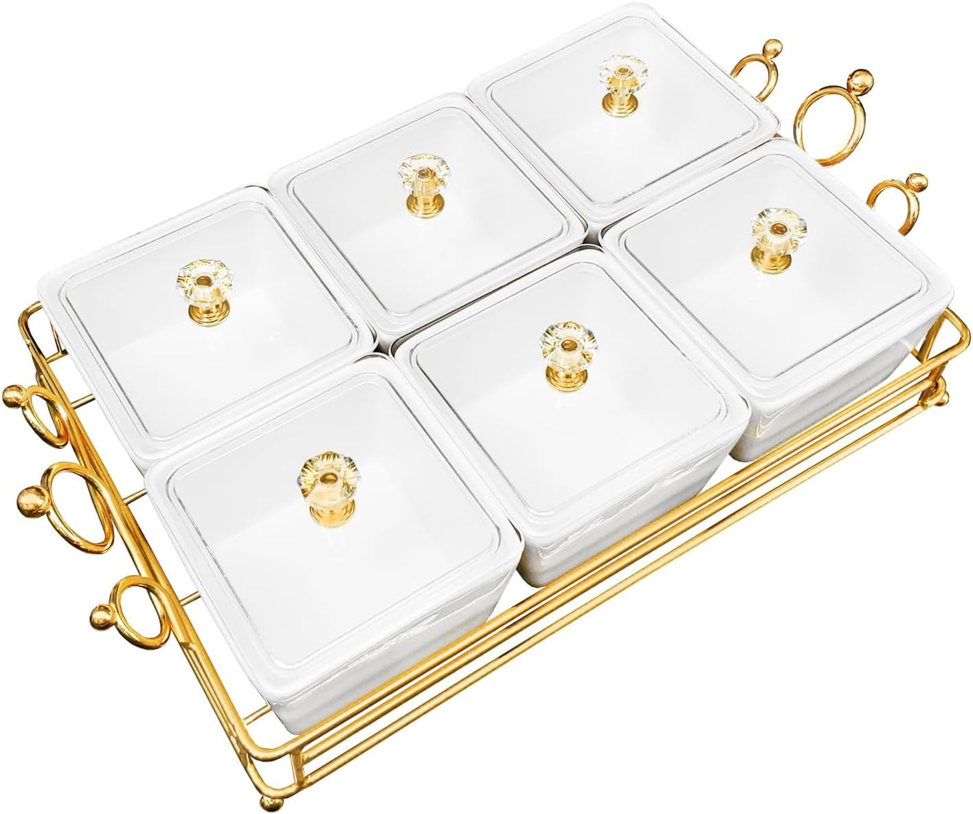 Ceramic Bowls and with Lid Gold Basket Trays, 6 Removable Small Bowls ...