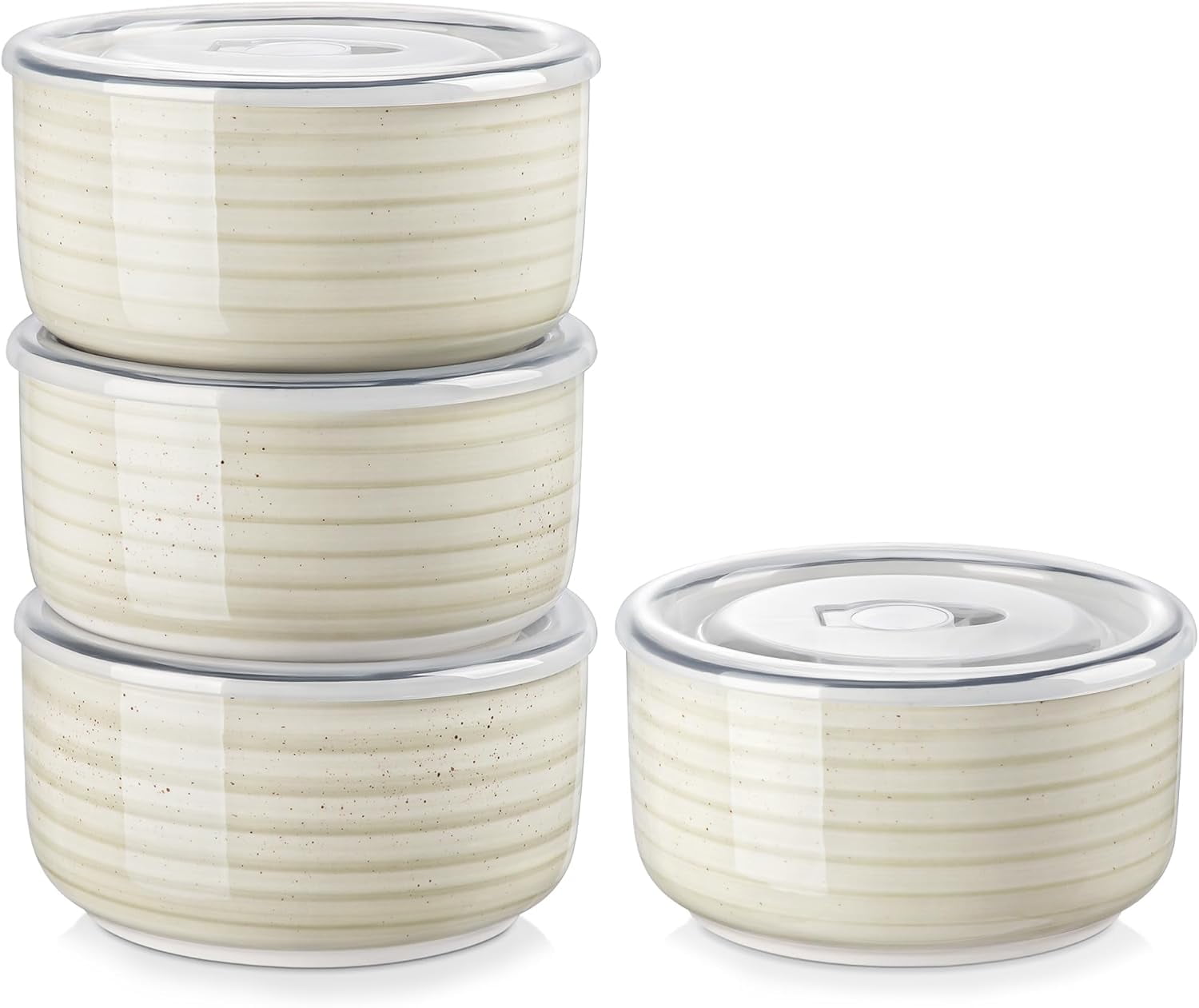 Ceramic Bowls with Lids Set of 4, 36 oz Microwave Safe Soup Bowls, Airtight Food Storage ...