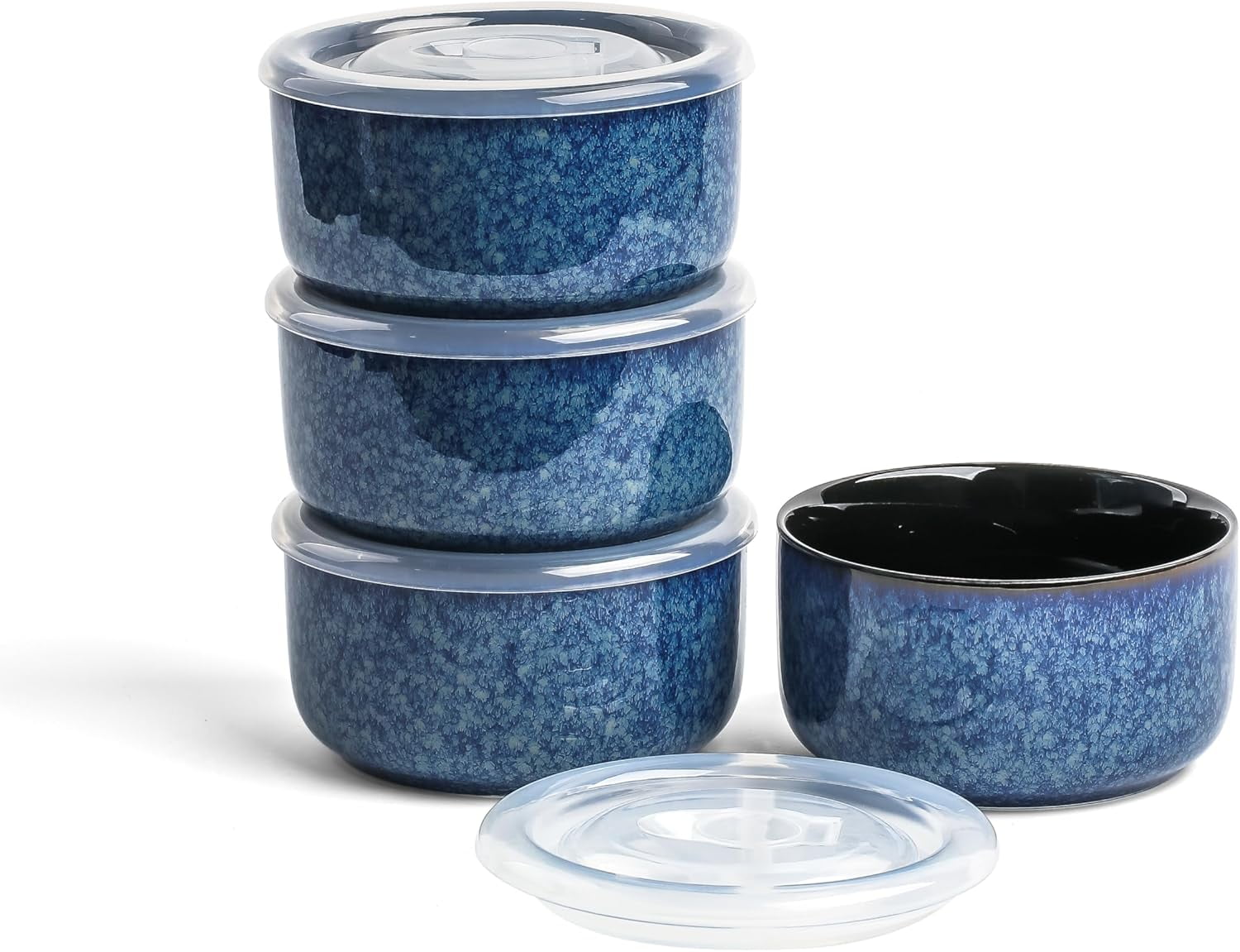 Ceramic Bowls Set with Lids: Set of 4 Microwave Safe Bowls for Soup ...