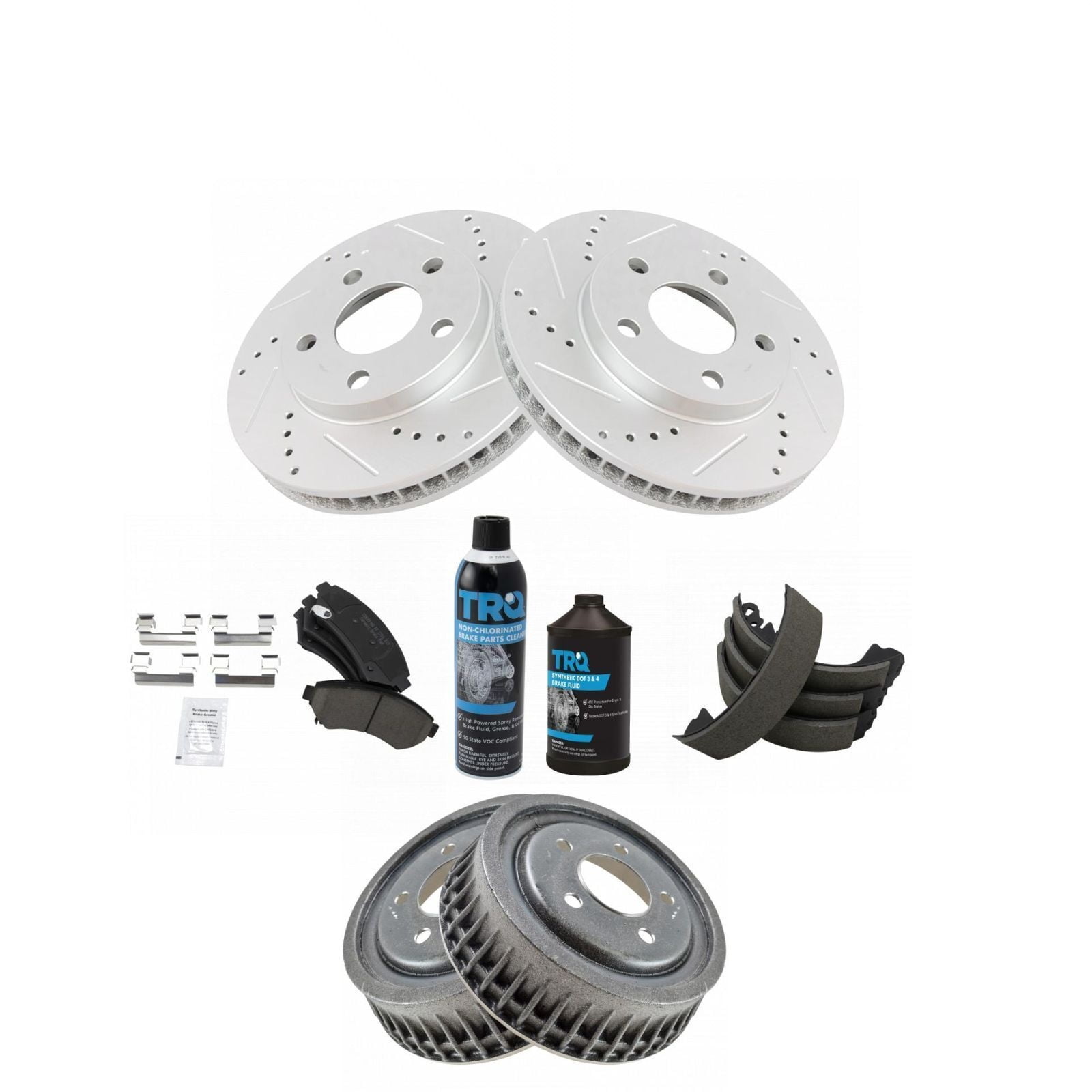 Ceramic Brake Pad, Rotor, Drum & Shoe Front Rear Kit with Brake Fluid ...