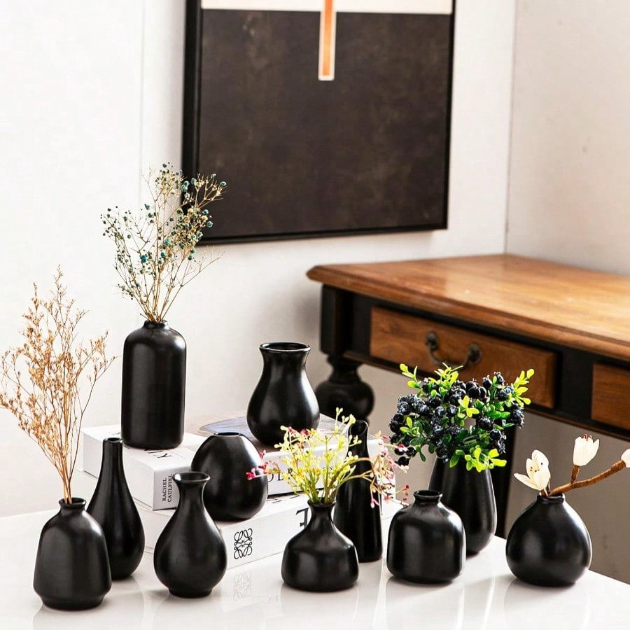 Ceramic Bud Vases Black Mini Vase Set of 11 Small Py Vases for Flowers ...