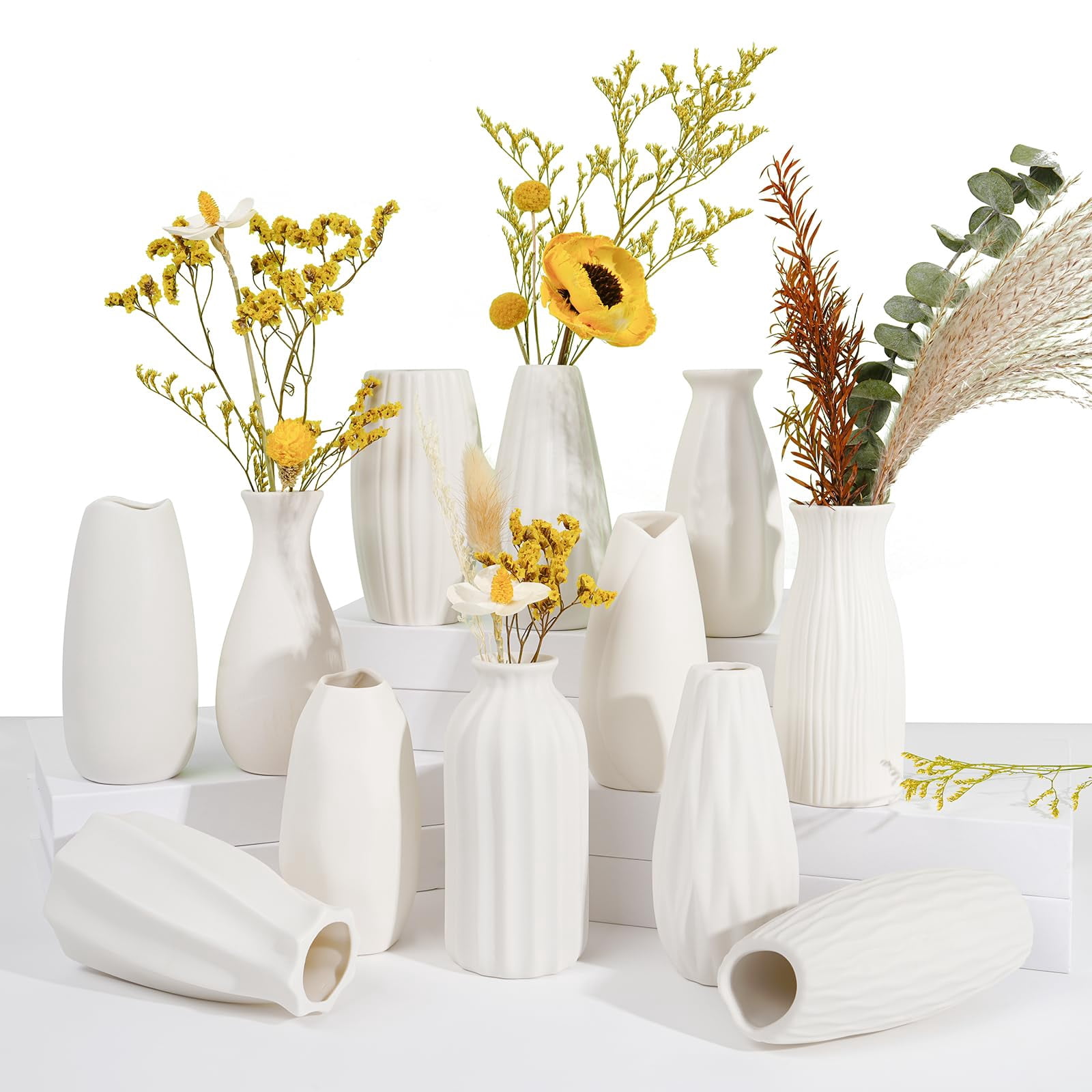 Ceramic Bud Vases, Set of 12 White Vases for Centerpieces Small Vase ...