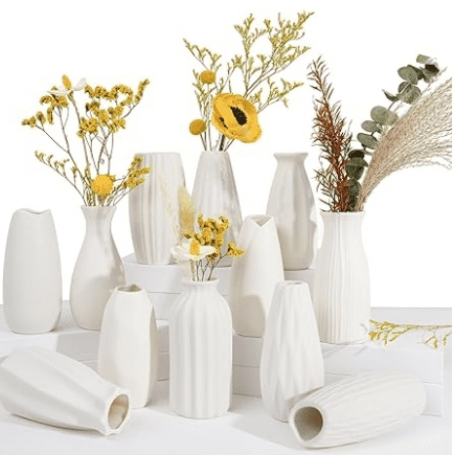 Ceramic Bud Vases, Set of 12 White Vases for Centerpieces Small Vases for Flowers Mini Ceramic ...
