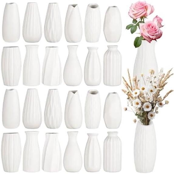 Ceramic Bud Vases, Set of 24 White Vases for Centerpieces Small VAses ...