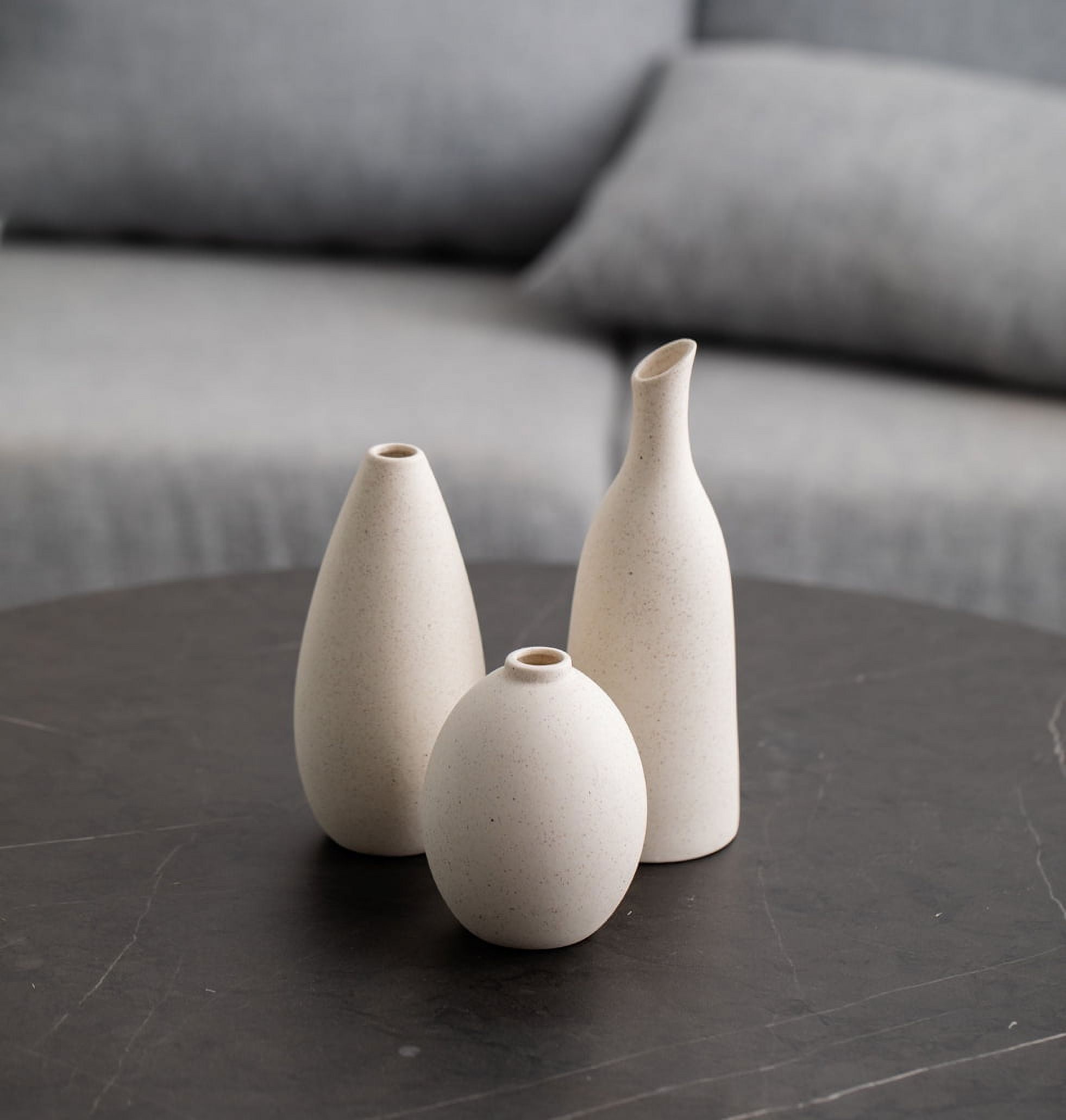 Ceramic Bud Vases Set of 3, Small Beige Vases for Deco, Mini Flowers ...