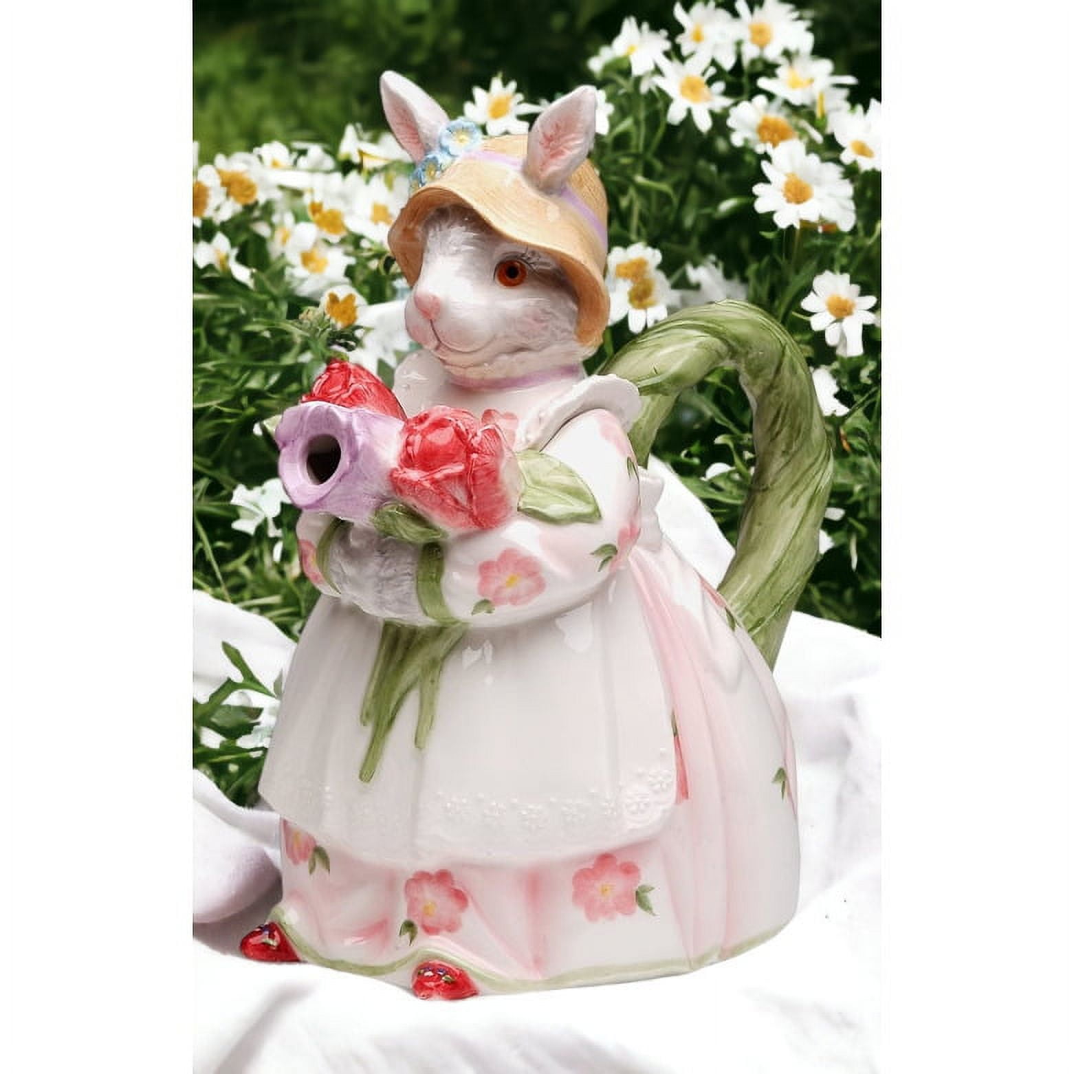 Ceramic Bunny Rabbit Teapot 32 oz Holding Rose Flowers Spring - Walmart.com