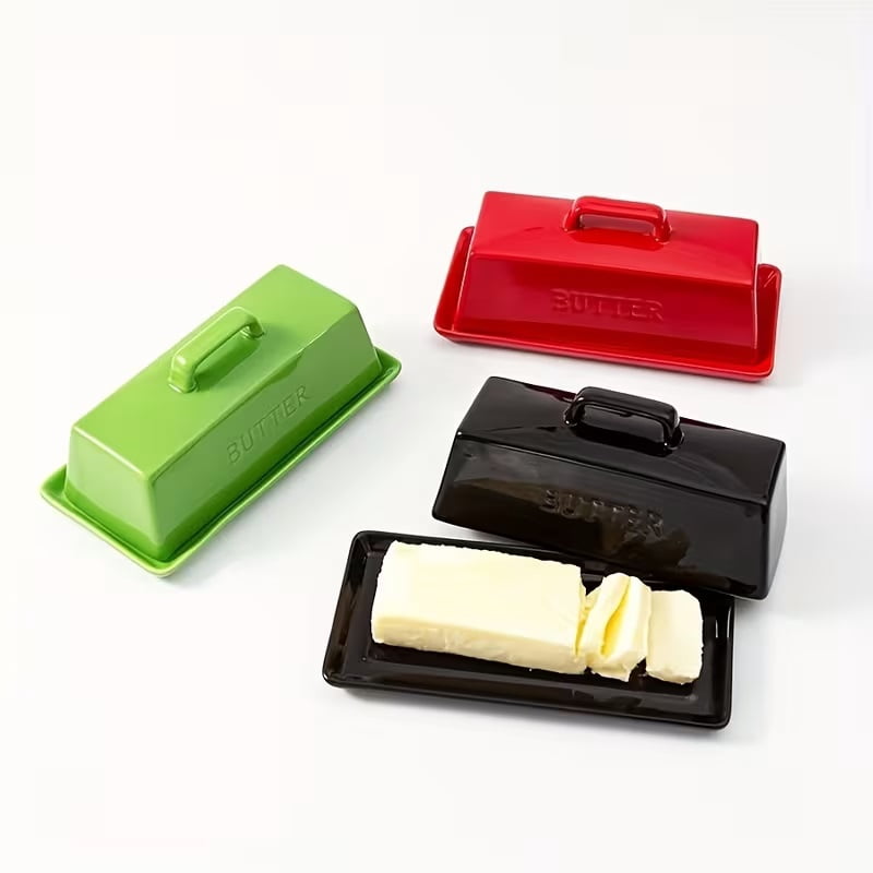 Ceramic Butter Box Set with Cover - Stylish Rectangular Yellow Dish for ...