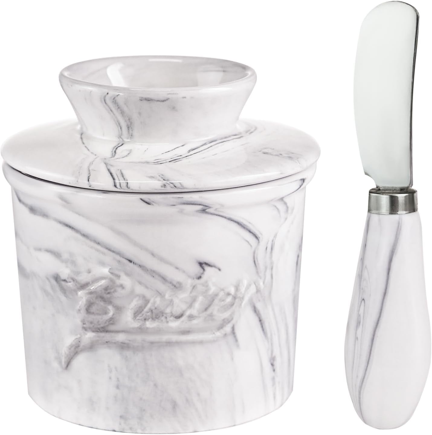 Ceramic Butter Crock with Lid & Spreader Knife, Butter Keeper - Ideal ...