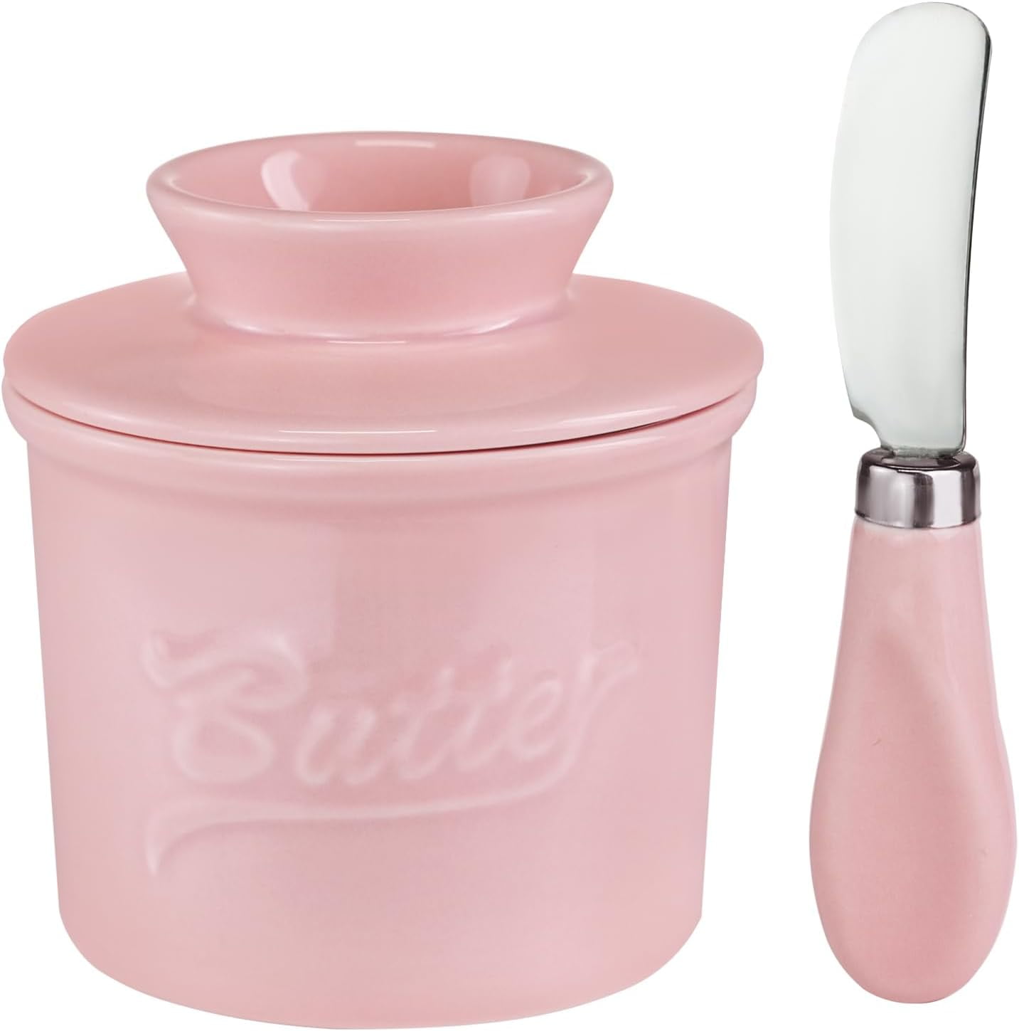 Ceramic Butter Crock with Lid & Spreader Knife, Butter Keeper - Ideal ...