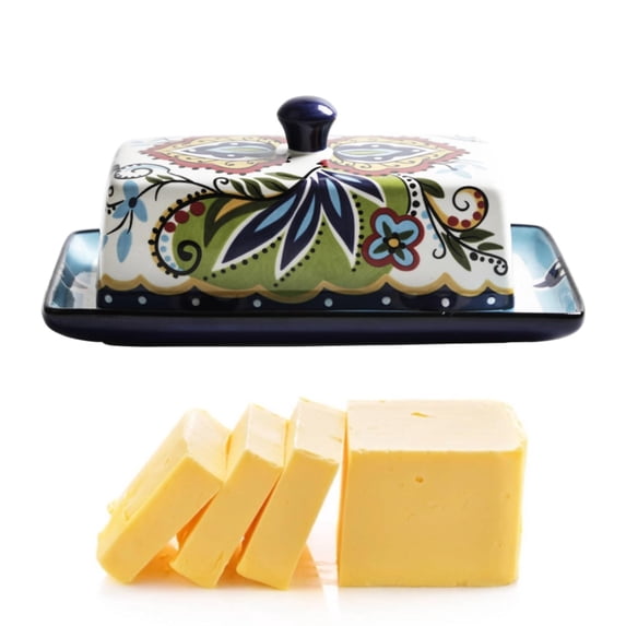 Ceramic Butter Dish With Lid Bohemia Hand Drawn Plate Tray Cover For ...