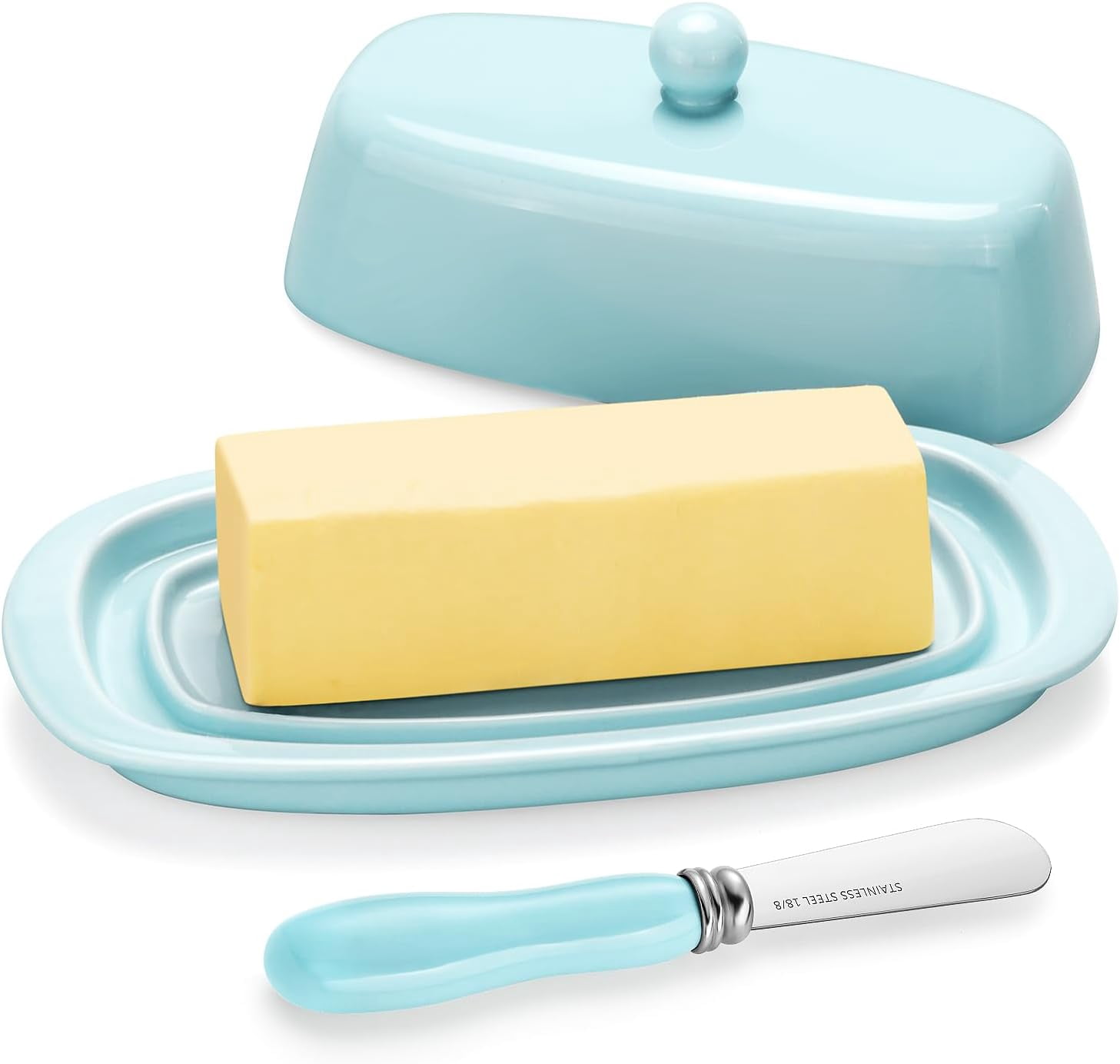 Ceramic Butter Dish with Lid and Knife for Countertop Refrigerator, 8 ...