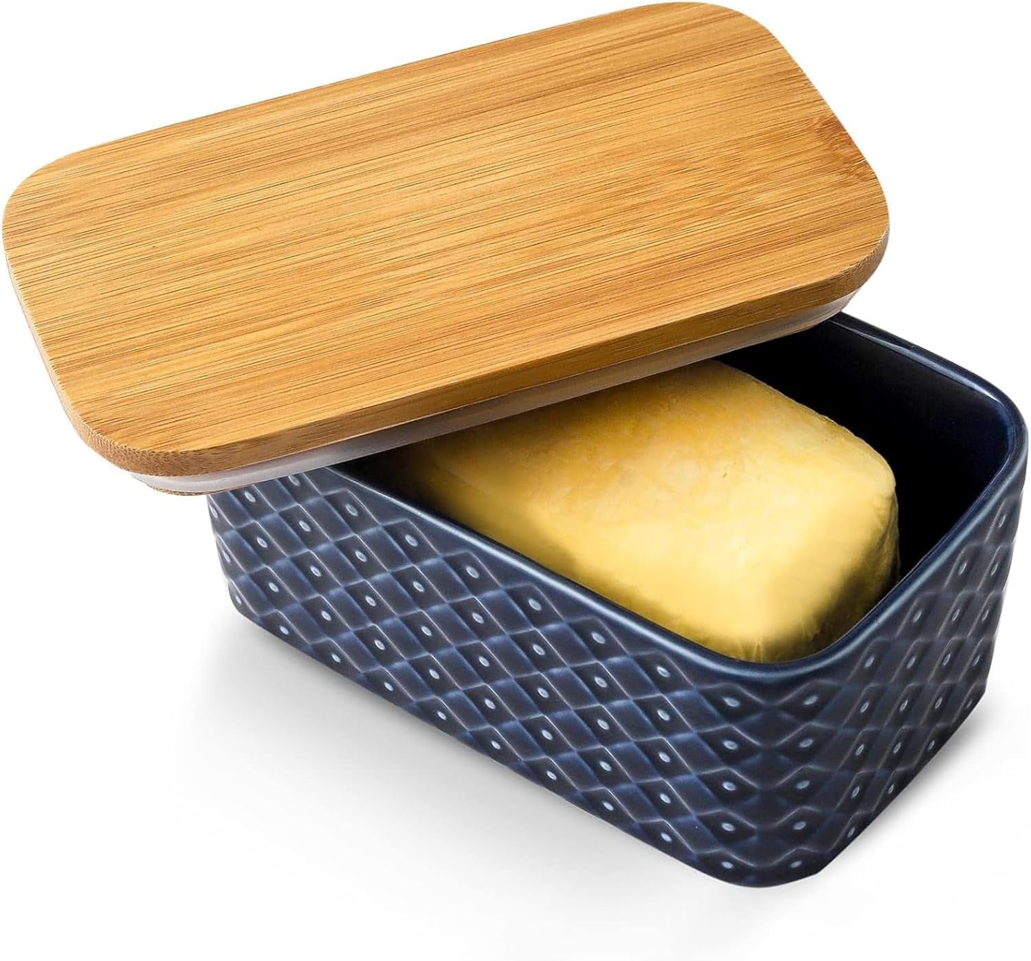 Ceramic Butter Dish with Lid, Large Butter Container for Countertop Airtight Butter Stick ...