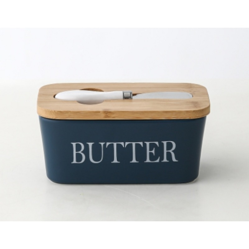 Ceramic Butter Dish Set – Butter Keeper with Bamboo Lid & Spreader ...