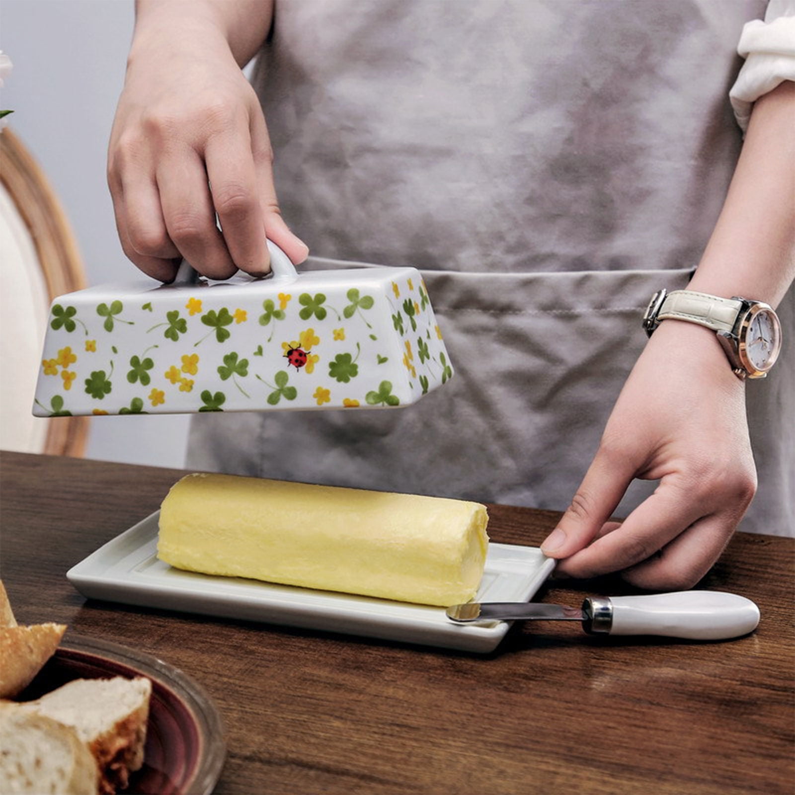 Ceramic Butter Dish With Knife - Butter Keeper With Lid For Countertop ...
