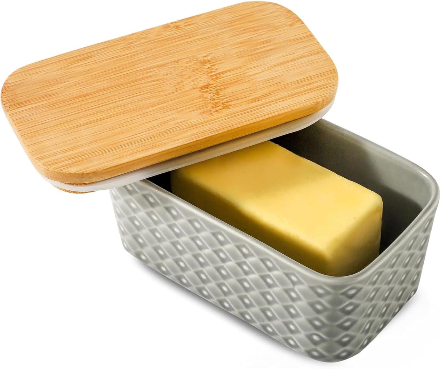 Ceramic Butter Dish with Wooden Lid, Large Butter Container for ...