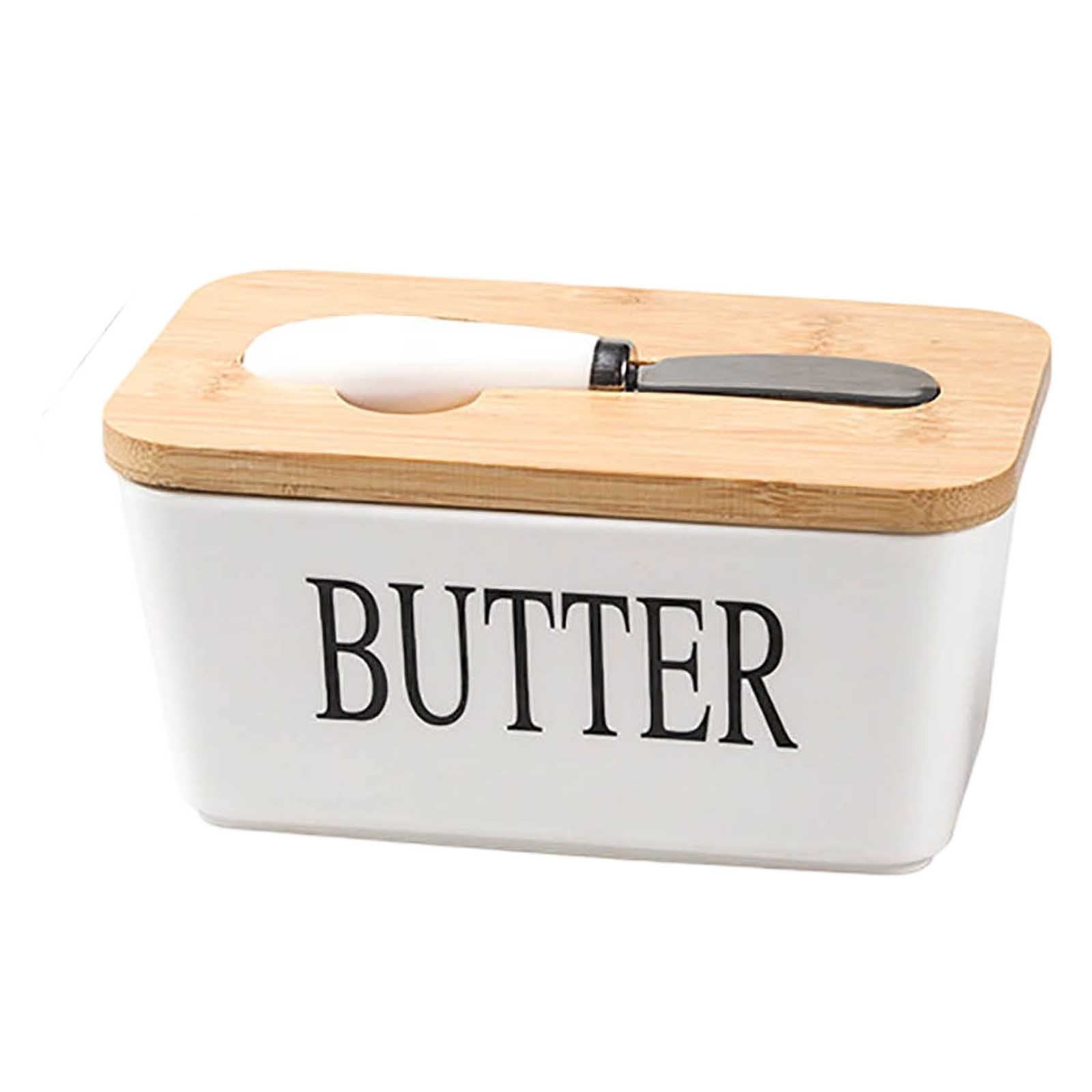 Ceramic Butter With Wooden Lid Airtight Food Storage Container For ...