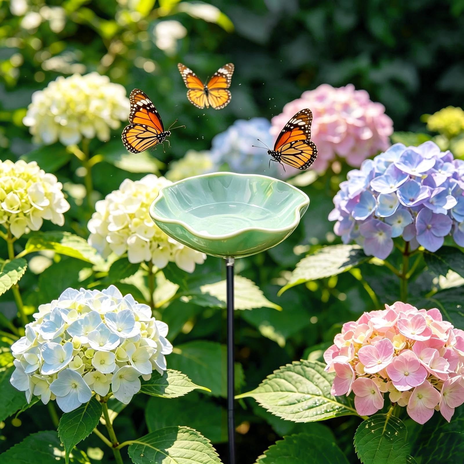 Ceramic Butterfly Waterer with Metal Stake Colorful Shallow Pollinator ...