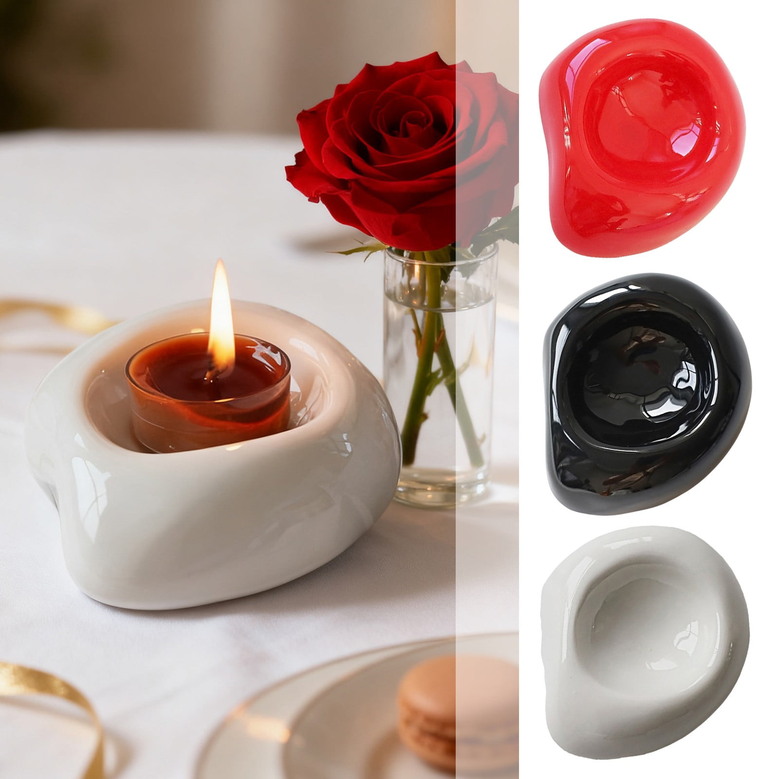 Ceramic Candlestick Black Ceramic Half Heart Shaped Candlestick Holder Valentine's Day Wedding ...
