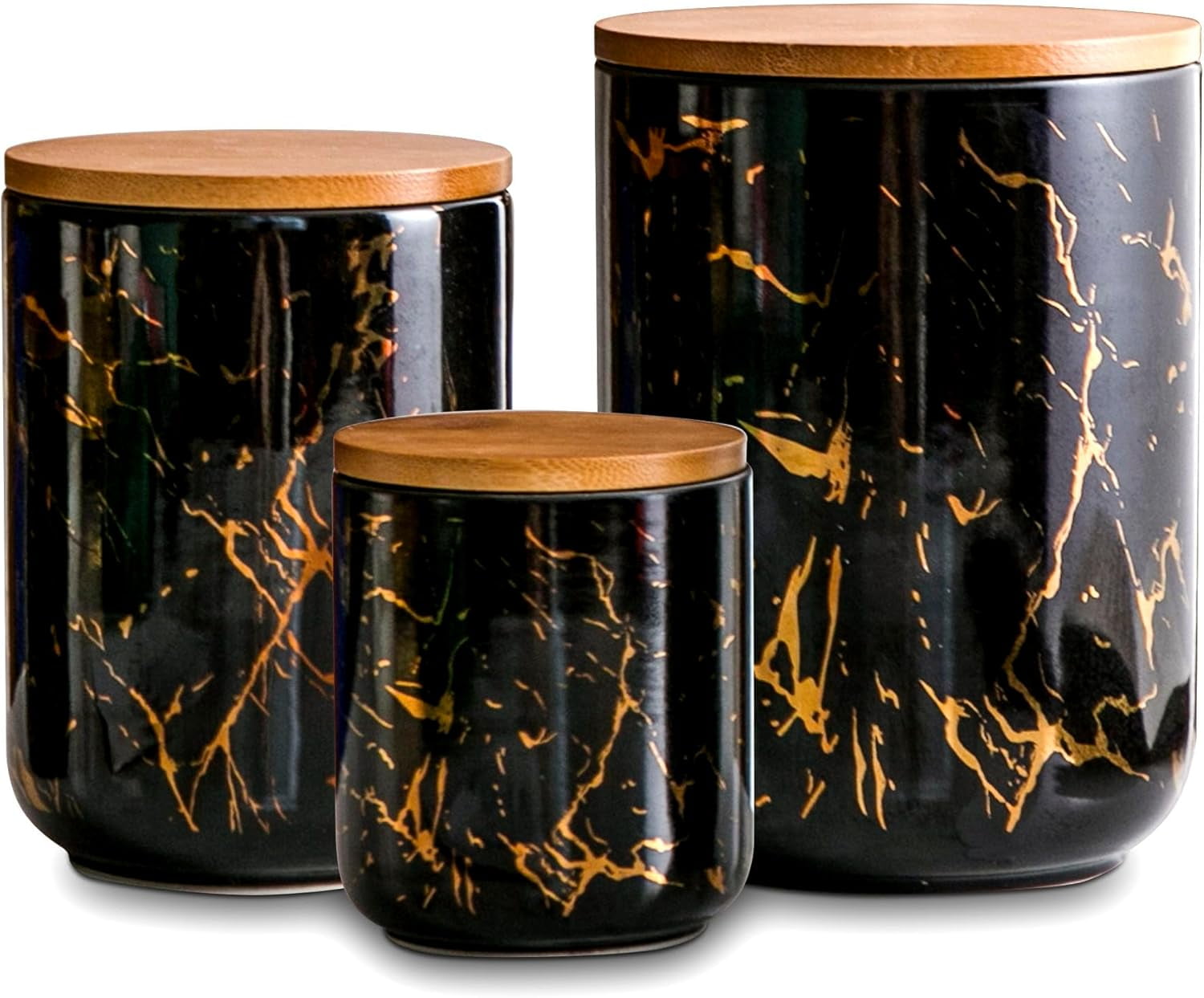 ceramic canister set of 3 for kitchen countertop storage, black food ...